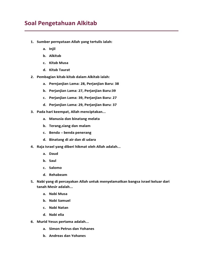 Soal Pengetahuan Alkitab | PDF
