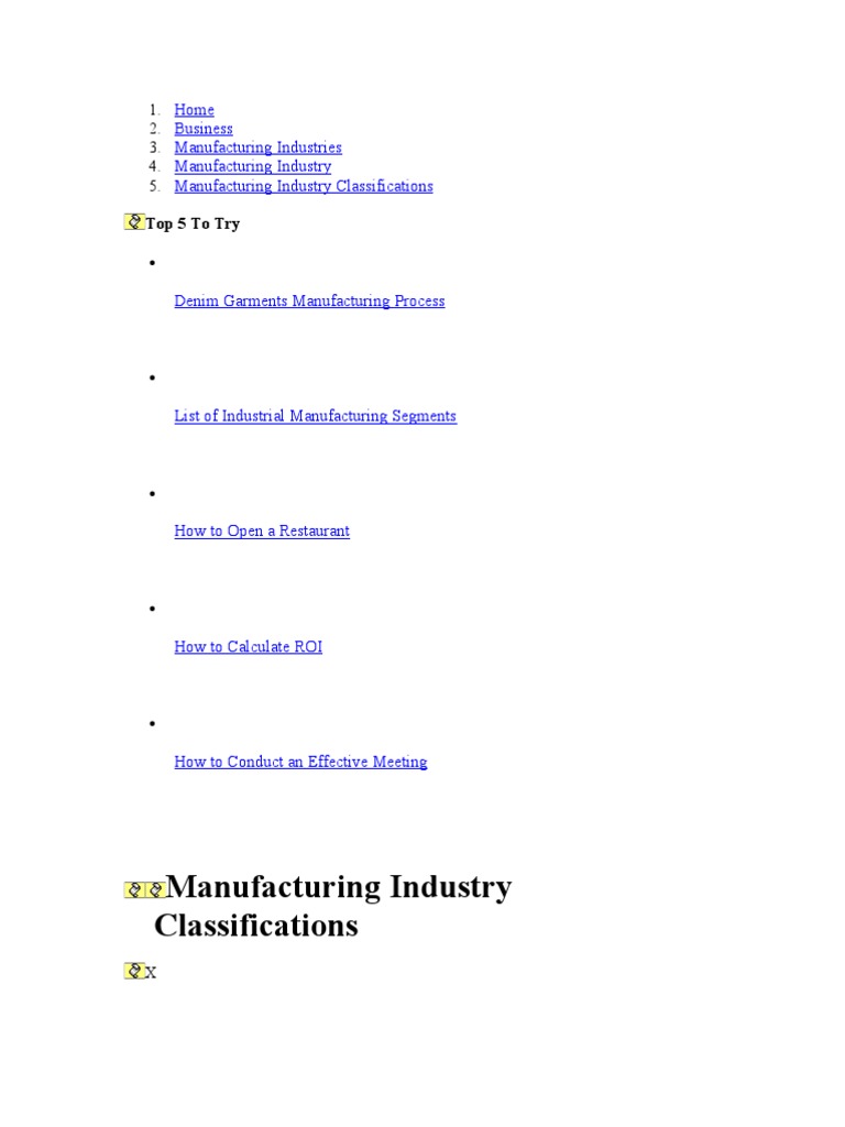 Manufacturing Industry Classifications: Top 5 To Try | PDF | Yarn | Scribd