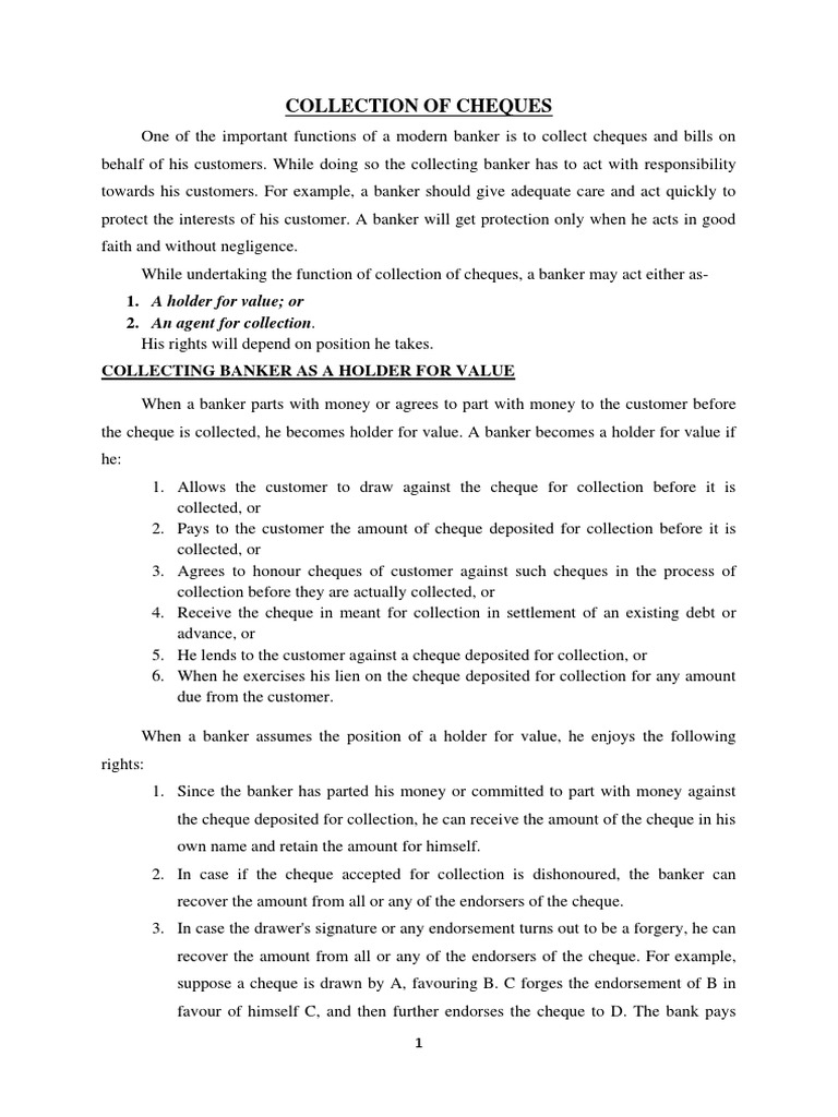 Duties of a Collecting Banker | PDF | Banks | Cheque