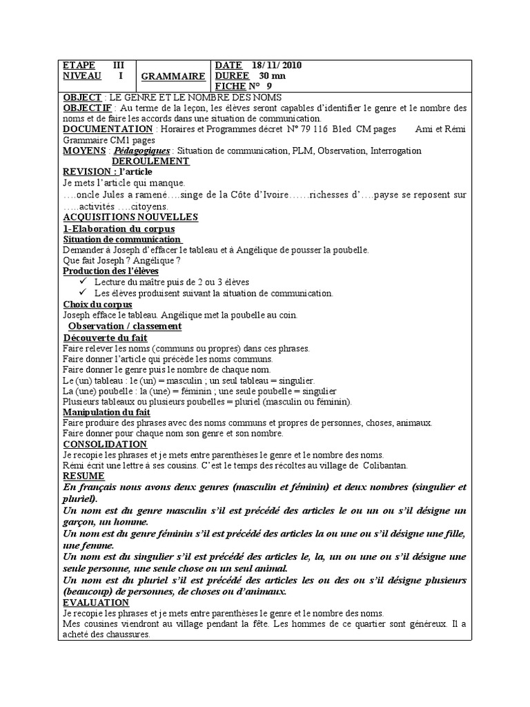 Genre et Nombre des Noms | PDF | Genre grammatical | Nombre grammatical