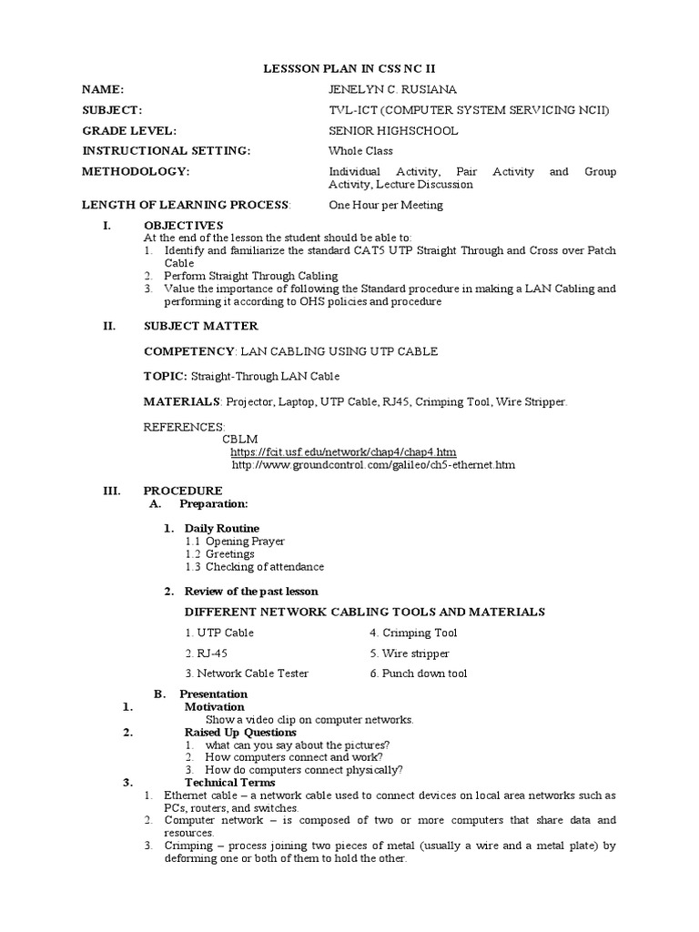 My Lesson - Plan | PDF | Electrical Connector | Computer Network