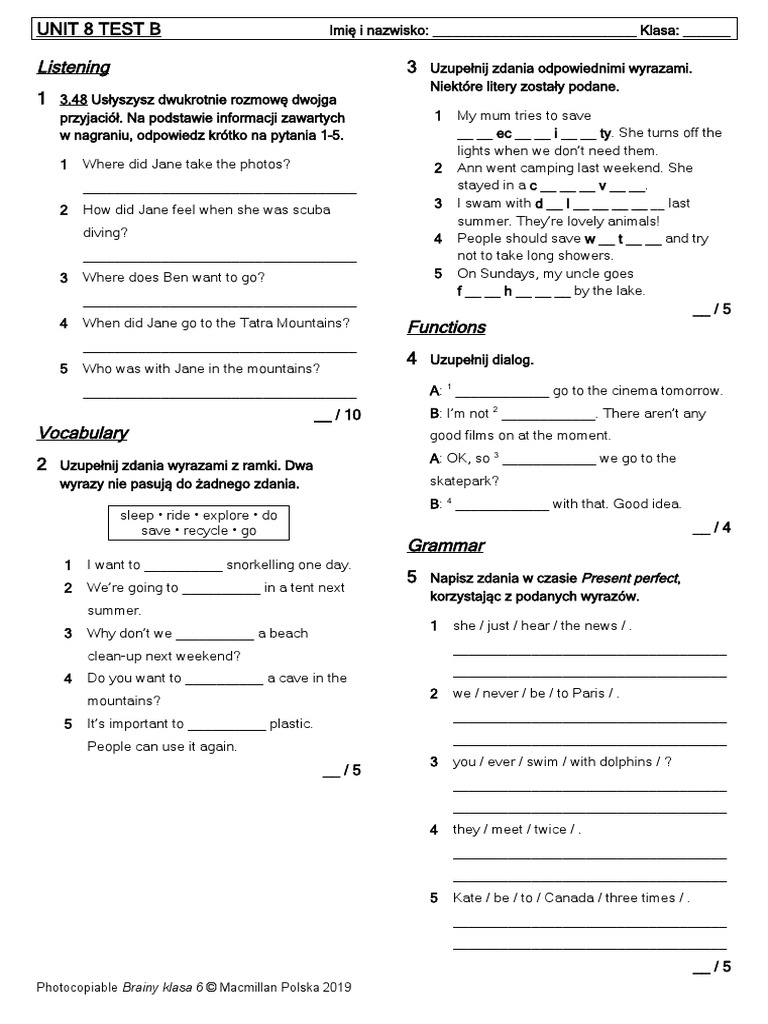 Brainy Kl6 Unit Test 8 B | PDF