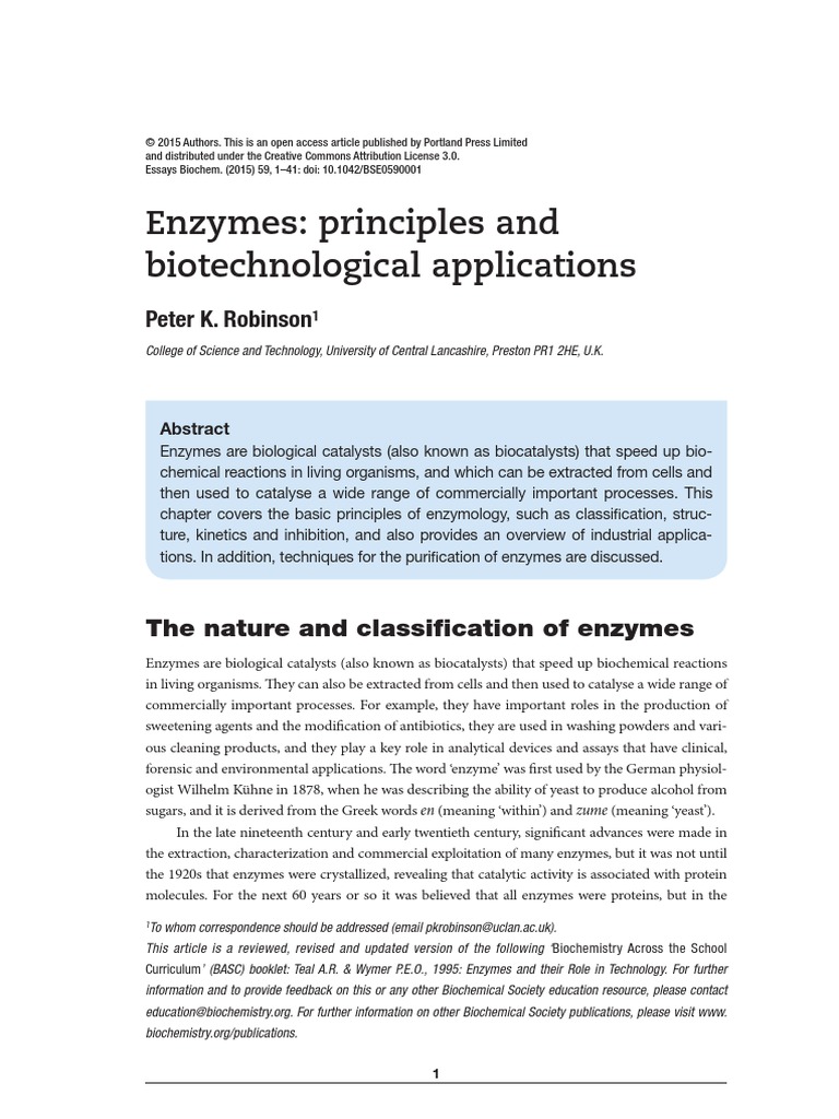 Enzymes Principles and Biotechnological Applicatio | PDF | Enzyme ...