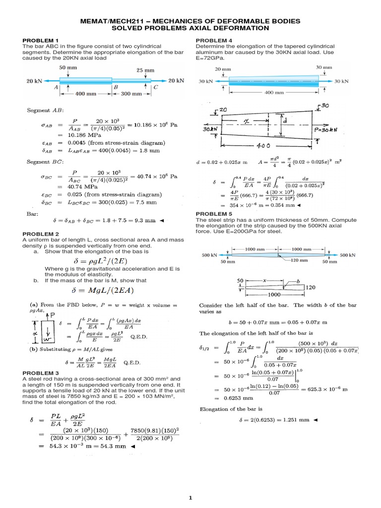 Solved Problems Axial Deformation | PDF | Young's Modulus | Stress (Mechanics)