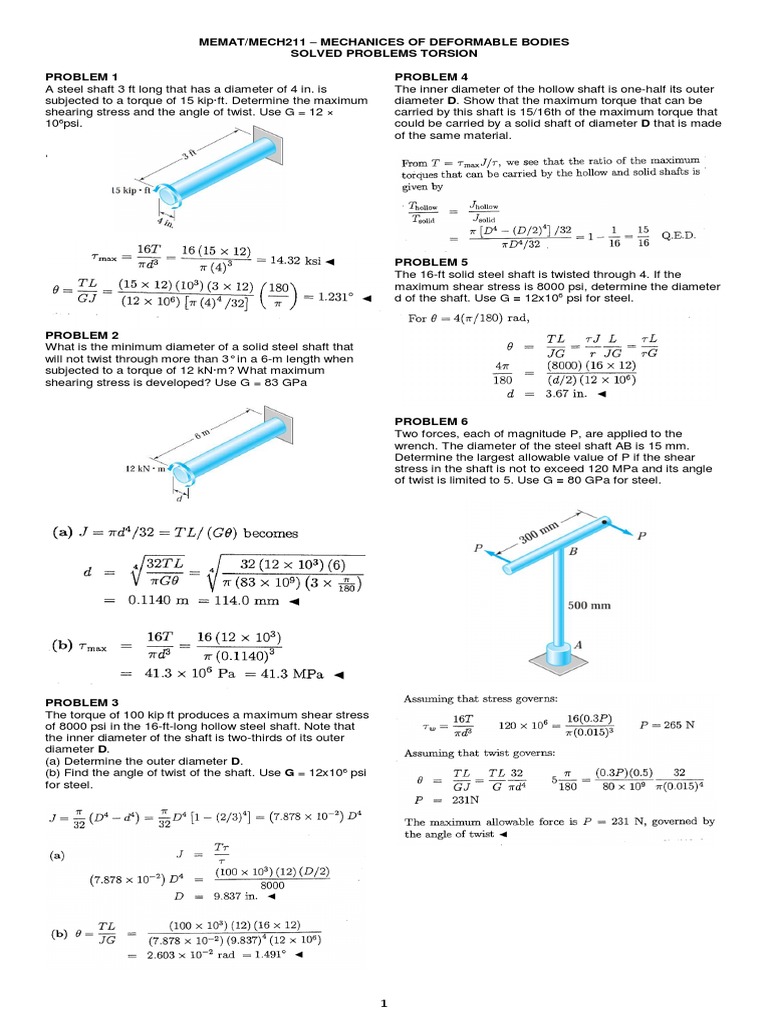 Solved Problems Torsion | PDF | Stress (Mechanics) | Torque