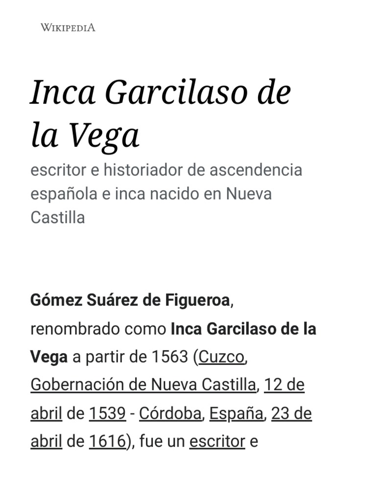 Inca Garcilaso de la Vega: Vida y Obra | PDF | Perú