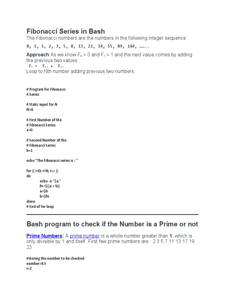 Fibonacci Series in Bash | PDF