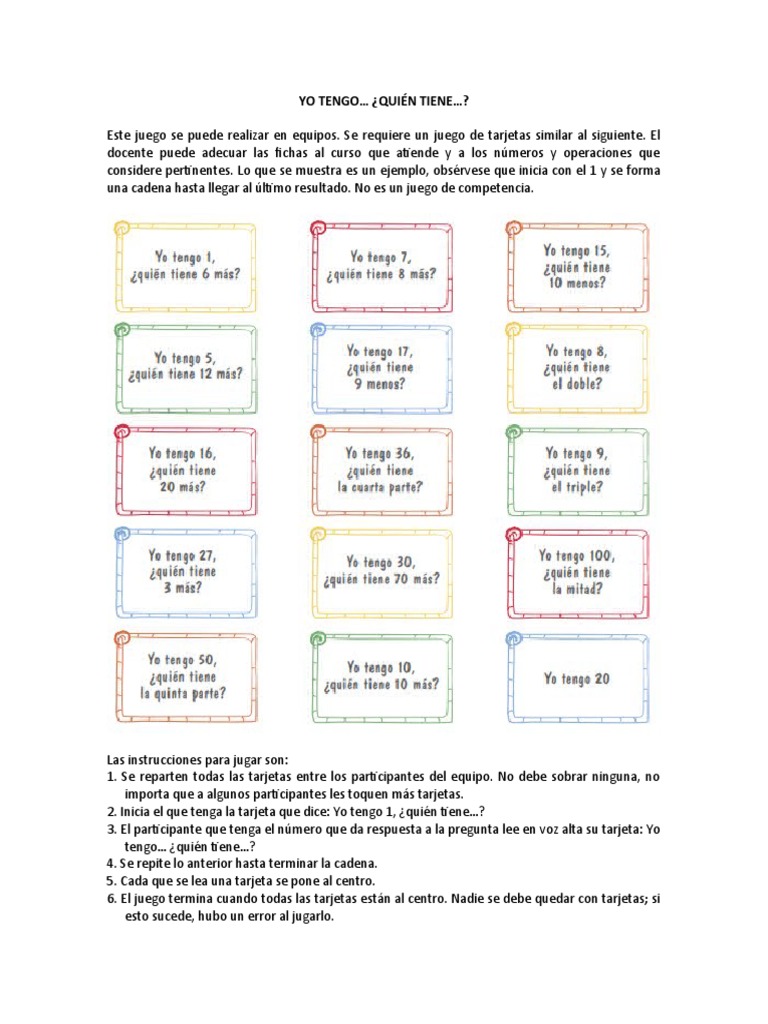 Juego "Yo tengo... ¿Quién tiene?" | PDF