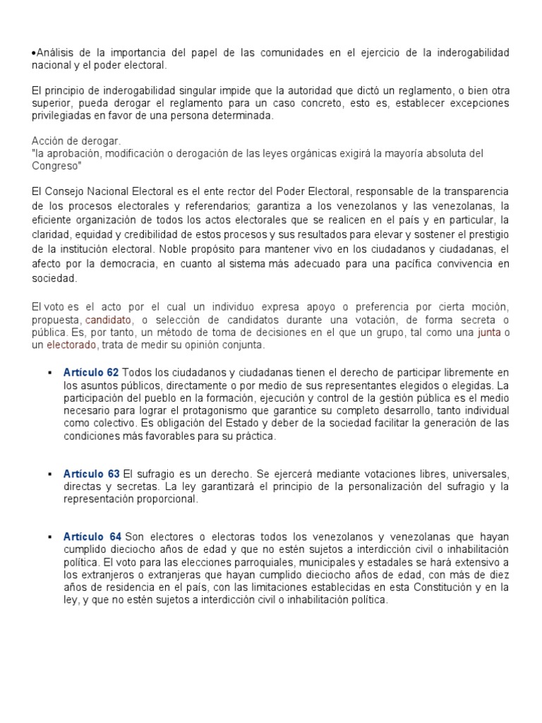 La importancia de las comunidades y el poder electoral en la garantía de la inderogabilidad ...