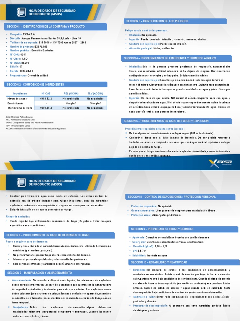 Seg MSDS e 005 Exsaline | PDF | Residuos | Agua
