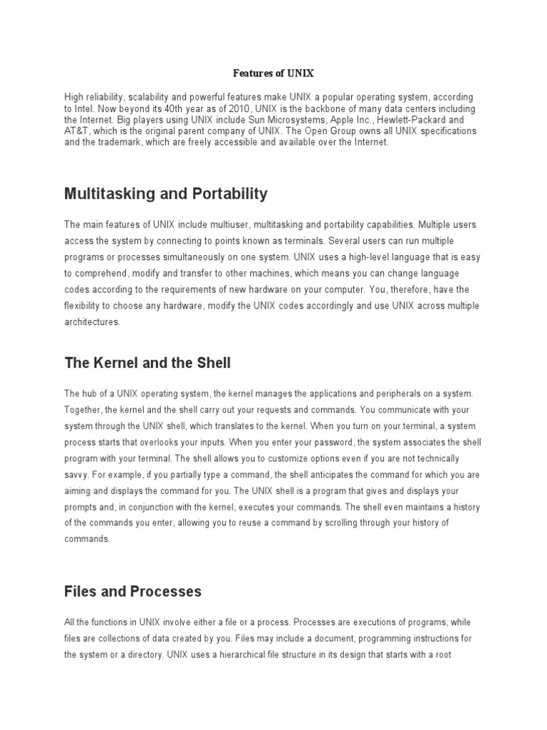 U1 - Features of UNIX - 05 - 19-08-20 | PDF | Unix | Operating System