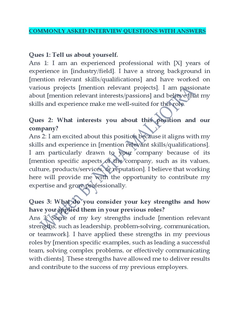 Commonly Asked Interview Questions | PDF | Strategic Planning | Leadership