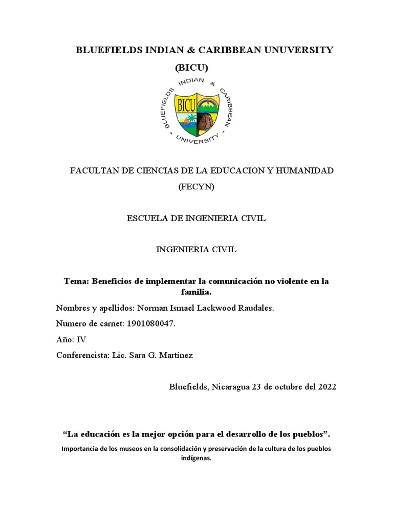 Bluefields Indian & Caribbean Unuversity (BICU) | PDF