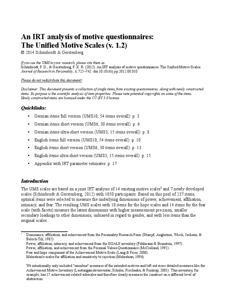 UMS Manual 1 2 | PDF | Likert Scale