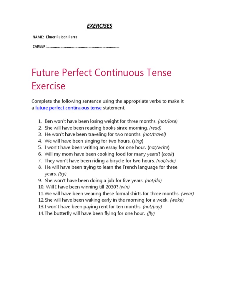 Exercises Future Perfect Continous Ready | PDF