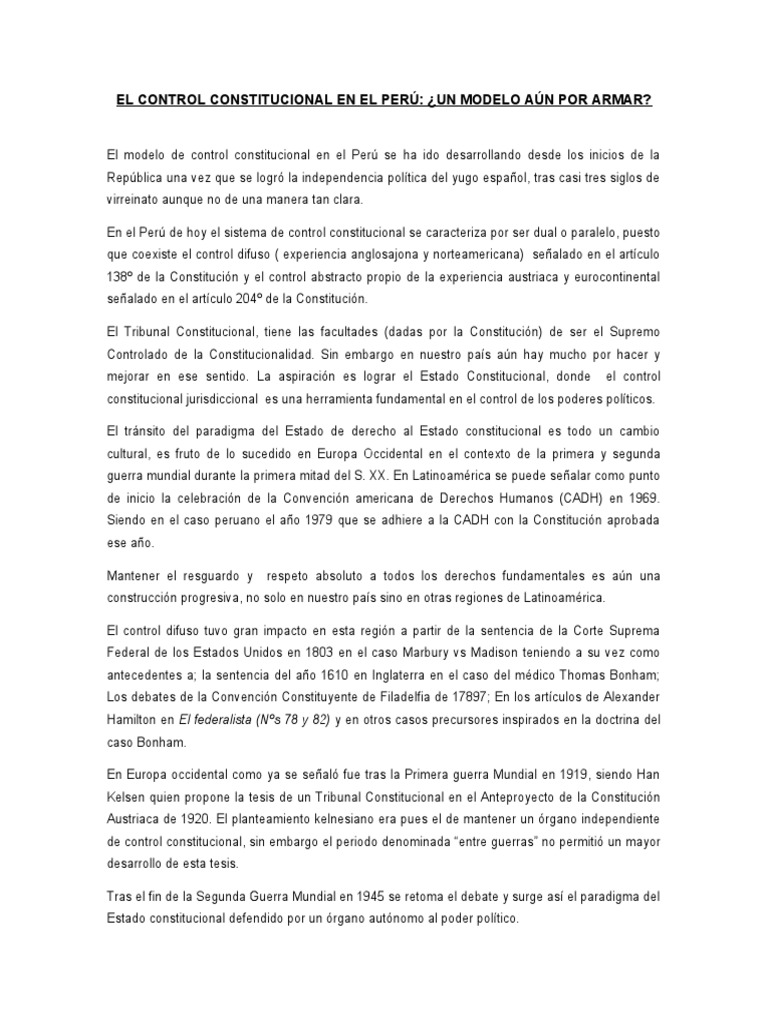 El Control Constitucional en El Perú | PDF | Constitución | Perú