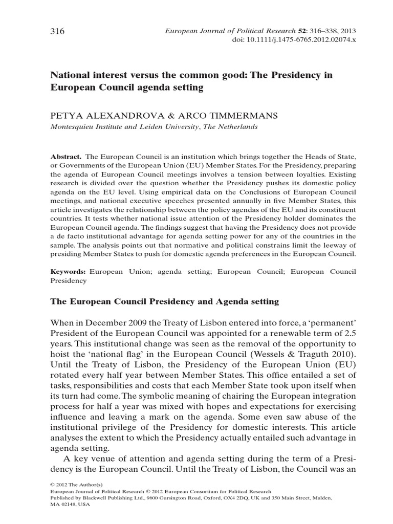 Alexandrova e Timmermans, National Interest Versus The Common Good ...