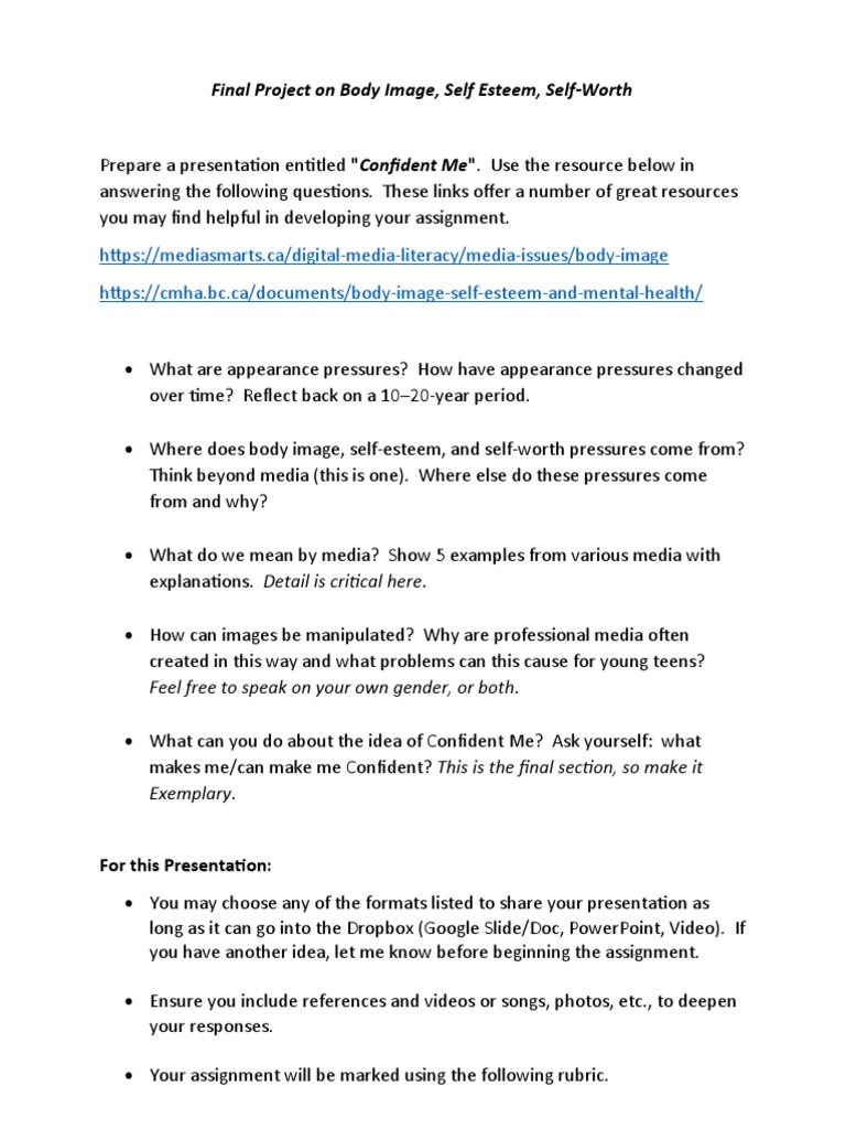 Final Project On Body Image, Self Esteem, Self-Worth: Feel Free To ...