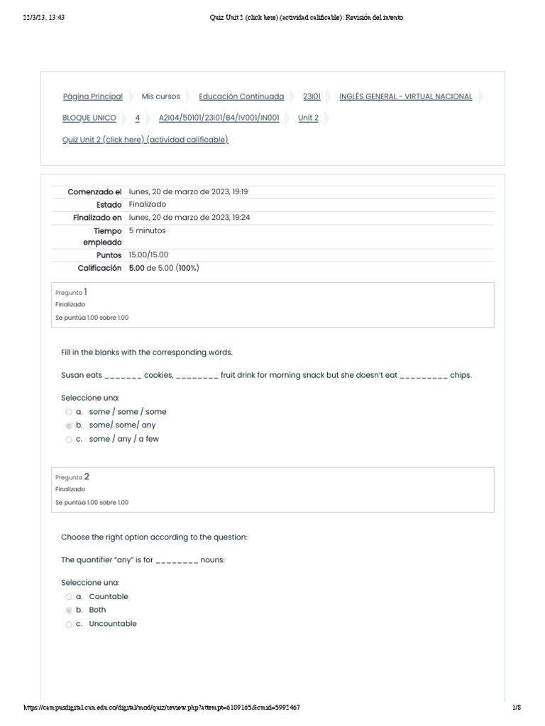 Quiz Unit 2 B1 | PDF | Soft Drink | Lunch