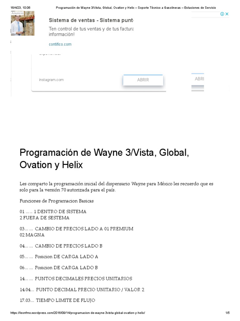 Programación de Wayne 3_Vista, Global, Ovation y Helix – Soporte Técnico a Gasolineras ...