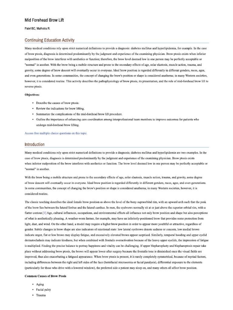 Mid Forehead Brow Lift 2022 | PDF