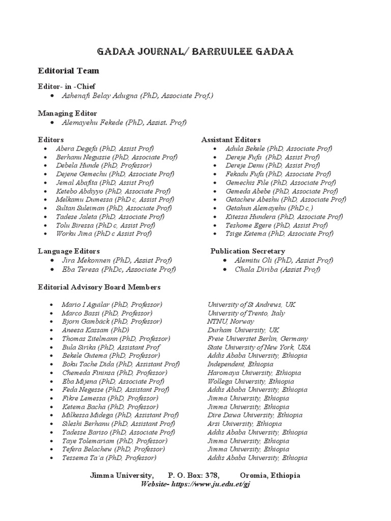 Gadaa Journal/ Barruulee Gadaa: Editorial Team | PDF | Ethiopia | Democracy