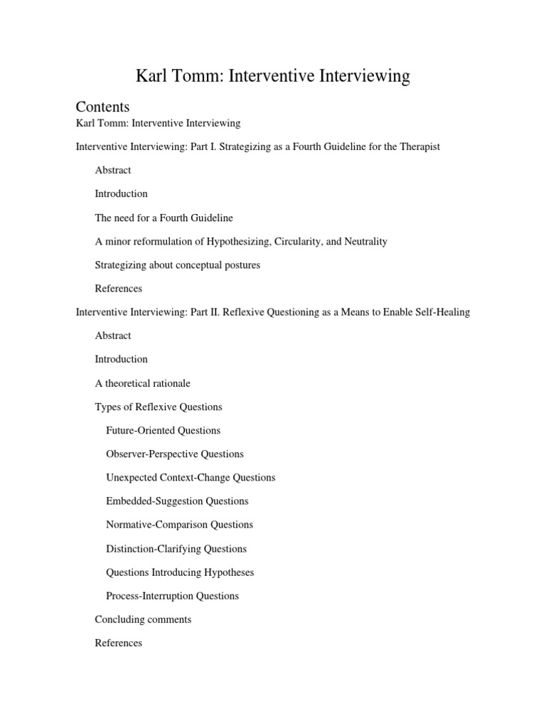 Interventive Interviewing by Karl Tomm | PDF | Psychotherapy | Therapy