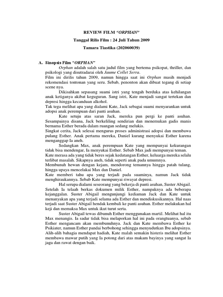 Review Film Orphan | PDF | Pengembangan Diri | Fiksi Misteri, Thriller, & Kejahatan