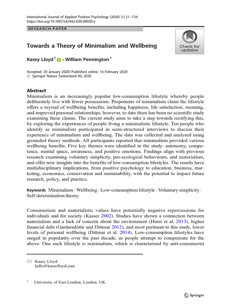Towards A Theory of Minimalism and Wellbeing: International Journal of ...