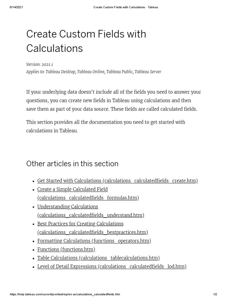 1create Custom Fields With Calculations - Tableau | PDF