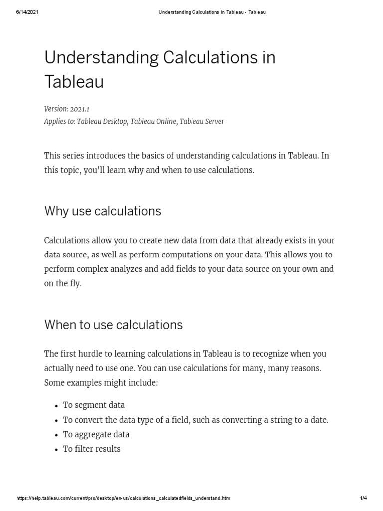 4understanding Calculations in Tableau - Tableau | PDF | Data | Information Technology