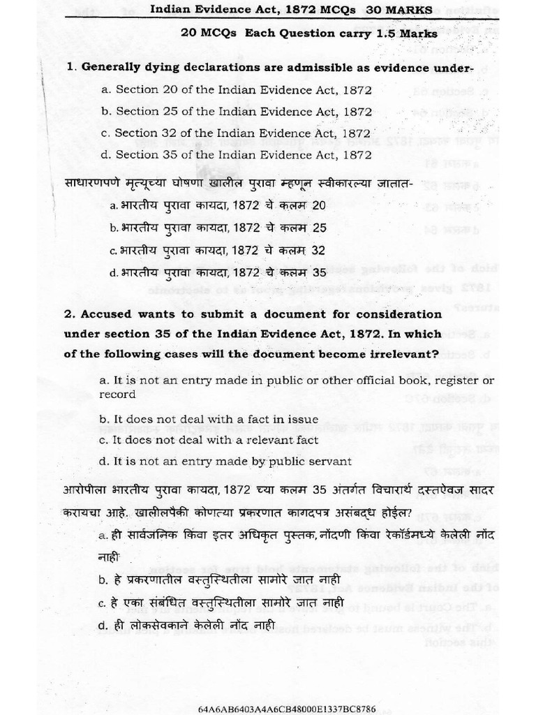 Law of Evidence Notes | PDF