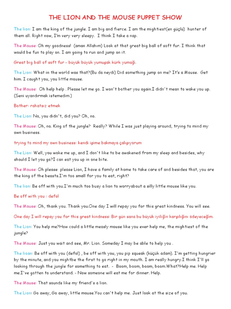 The Lion and The Mouse Puppet Show | PDF