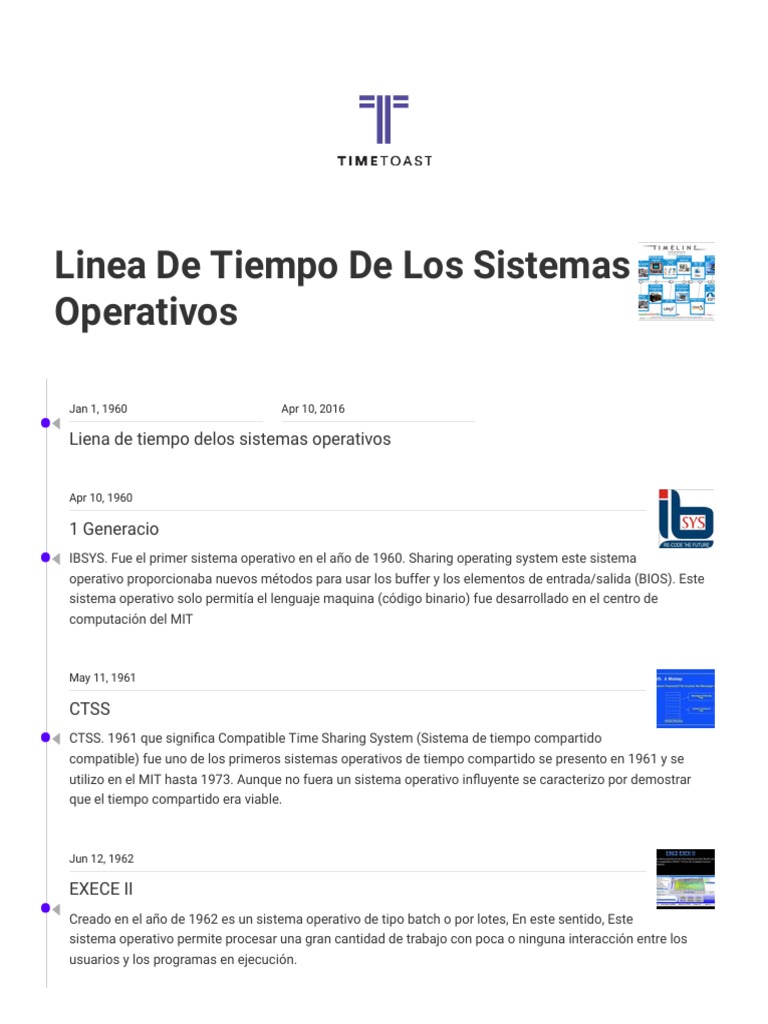 Linea de Tiempo de Los Sistemas Operativos Timeline - Timetoast | PDF ...