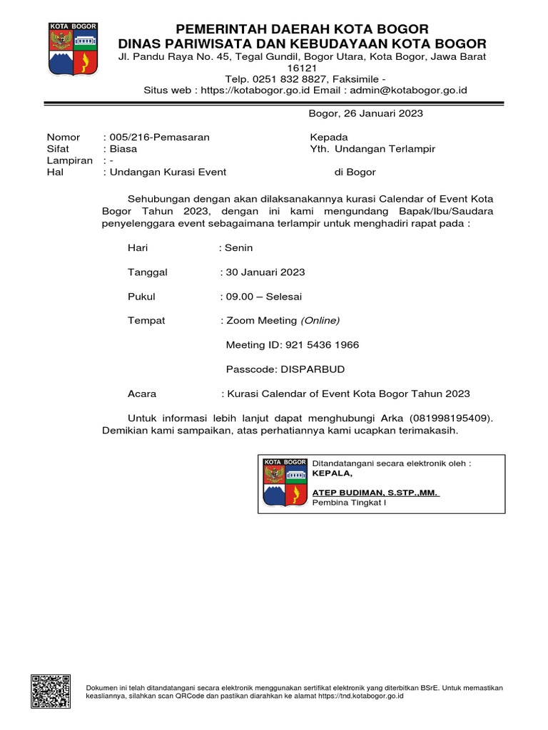 Surat Undangan Penyelenggara Event Coe 2023 | PDF