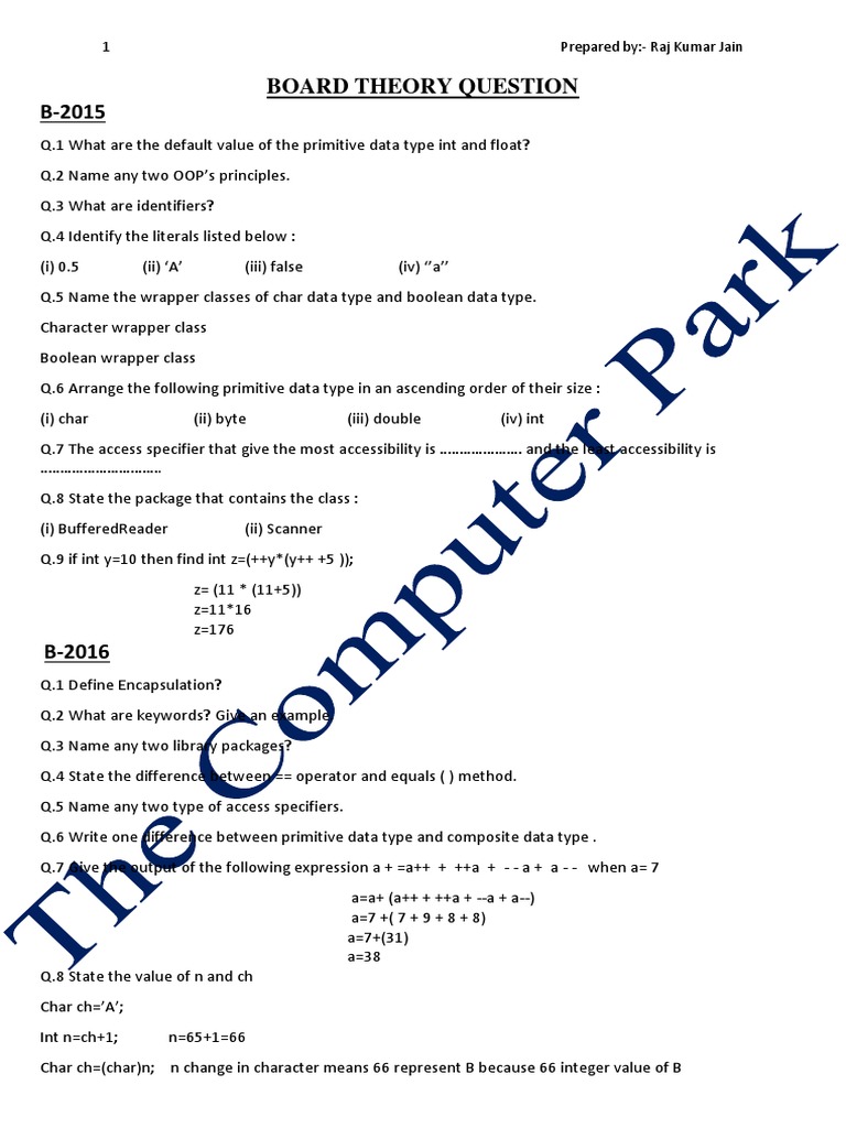 Solution of Board Theory Question | PDF | Integer (Computer Science) | Data Type