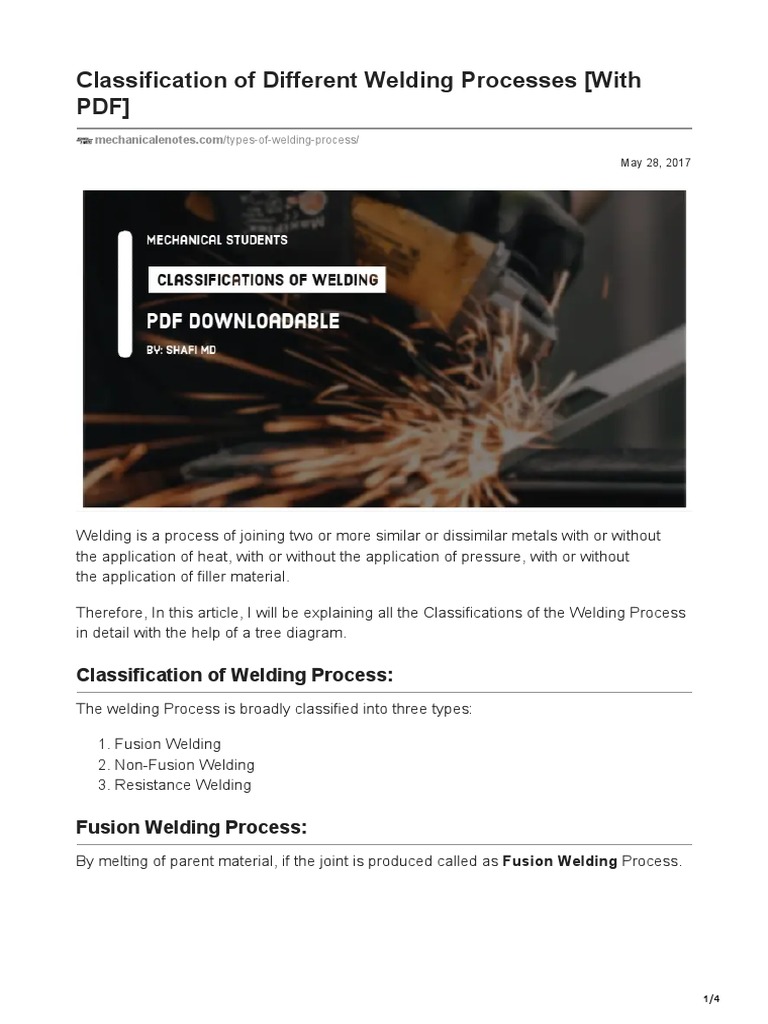 Classification of Different Welding Processes With PDF | PDF ...