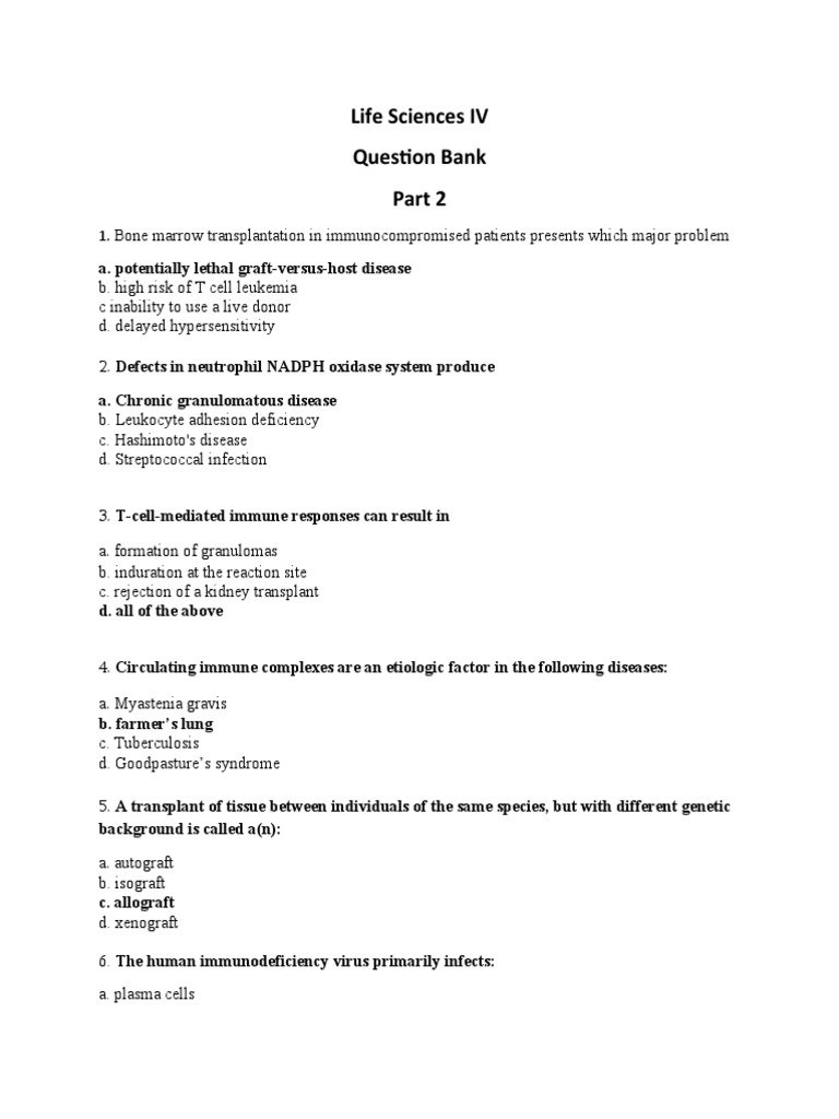 Life Sciences IV: Immunology Question Bank | PDF | Immune System | Antigen