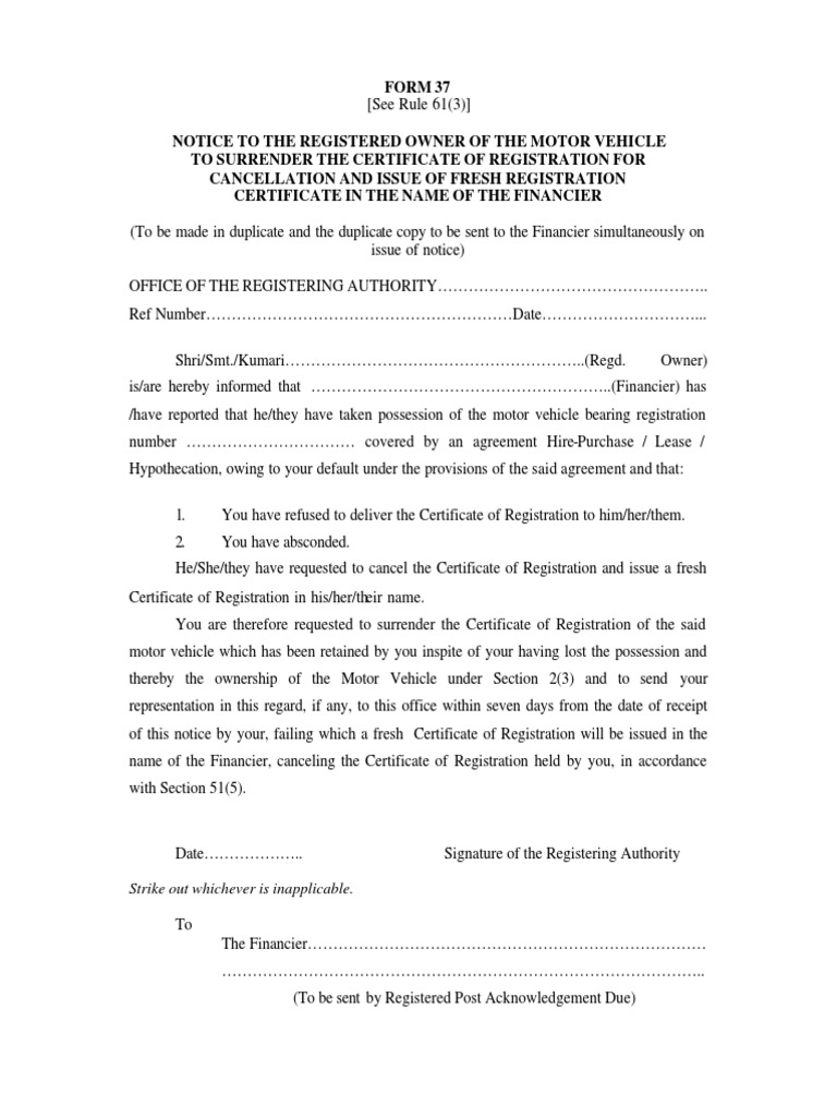 Form37 Notice | PDF