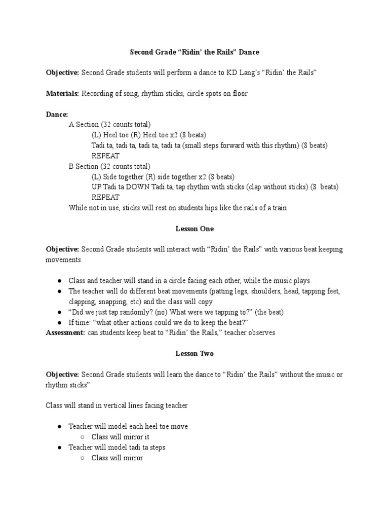 Second Grade Dance Lesson Plan 1 | PDF | Dances | Learning