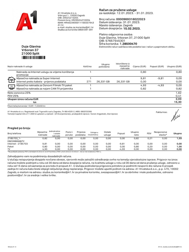 A1 Racun 01-2023 | PDF