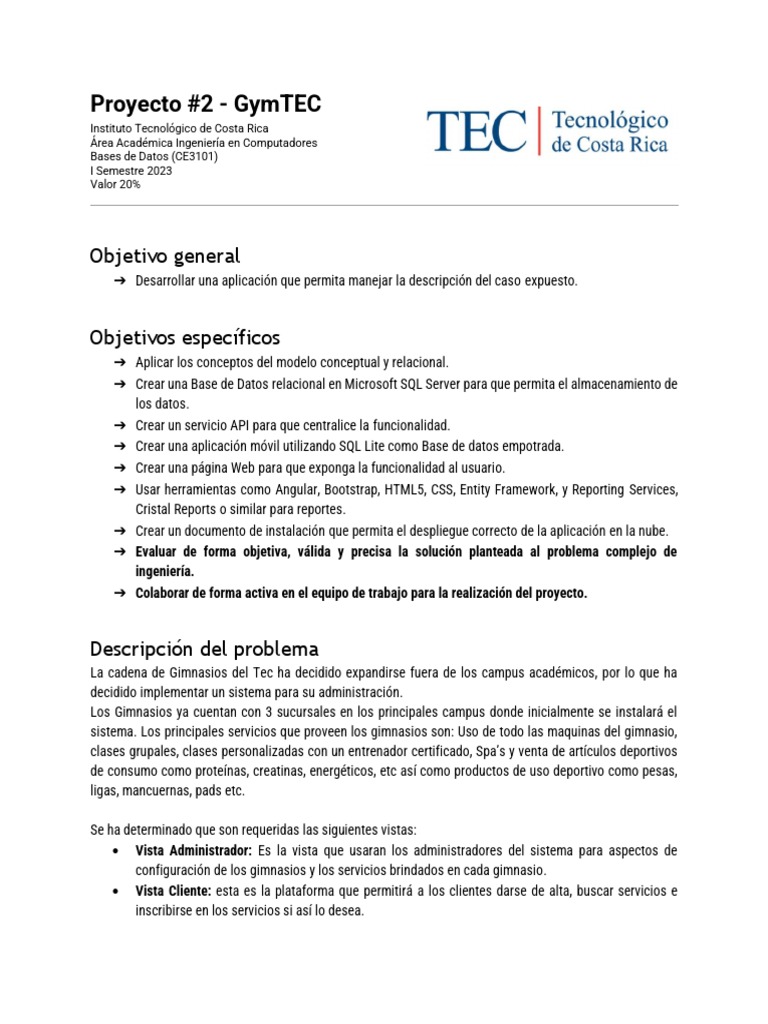 Proyecto I - GymTEC | PDF | Bases de datos | Base de datos relacional