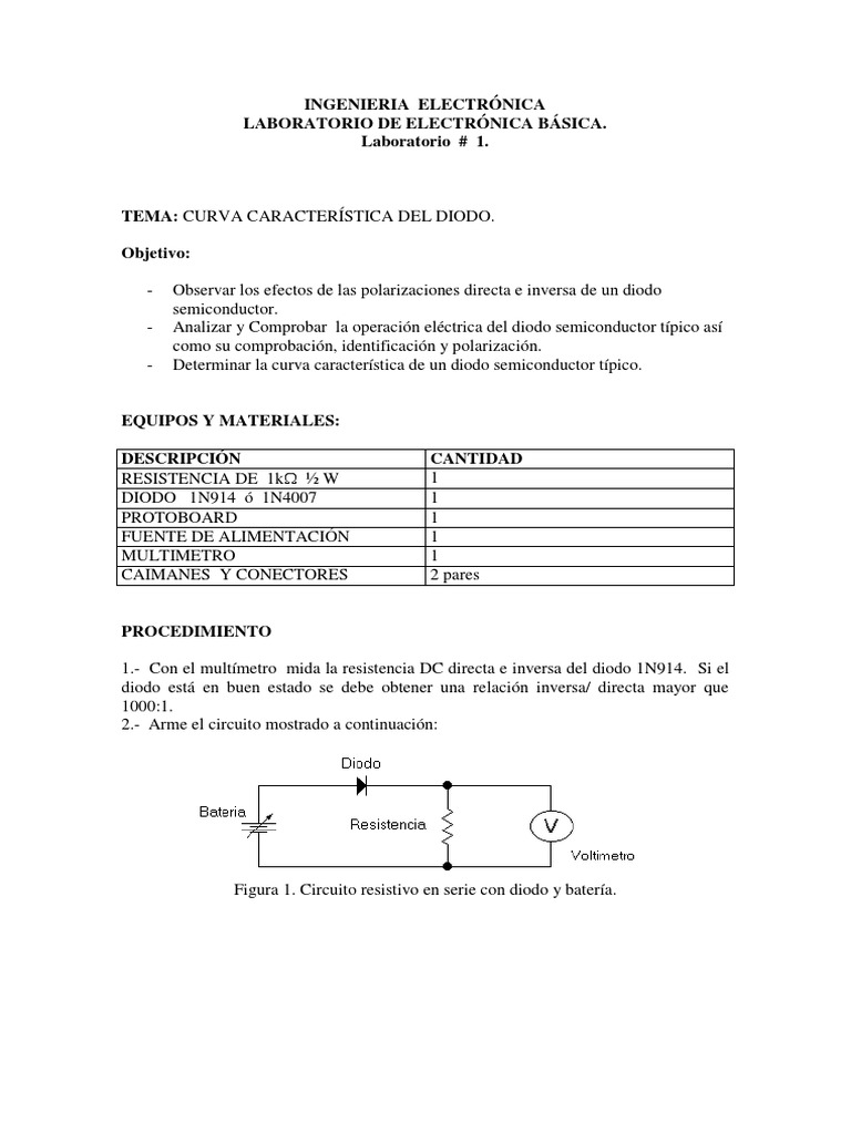 Laboratorio #1 - Curva característica del diodo | PDF | Diodo | Electrónica