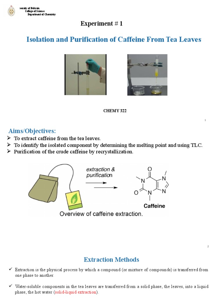 Isolation and Purification of Caffeine From Tea Leaves: Experiment # 1 ...