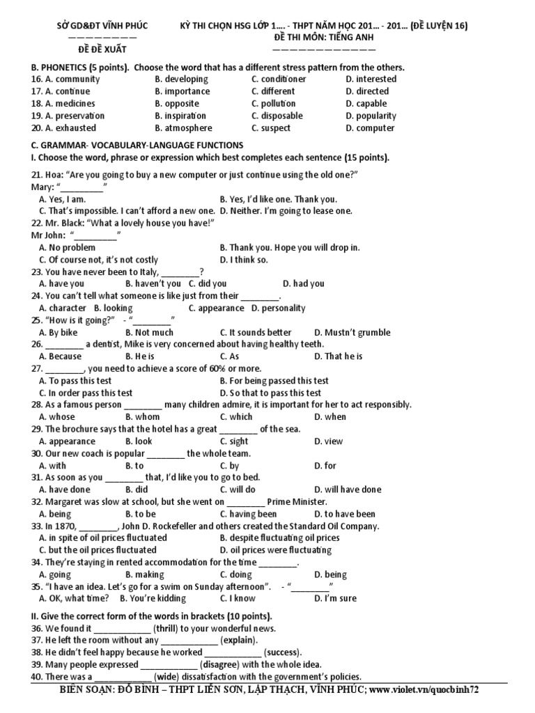 Bai Tap Luyen HSG | PDF | Canning | Vegetables