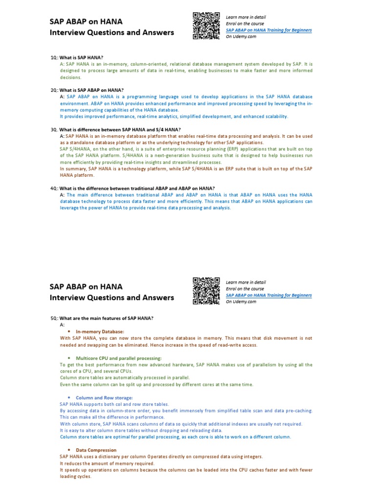 Sap Abap On Hana Questions And Answers Pdf Databases Sql 