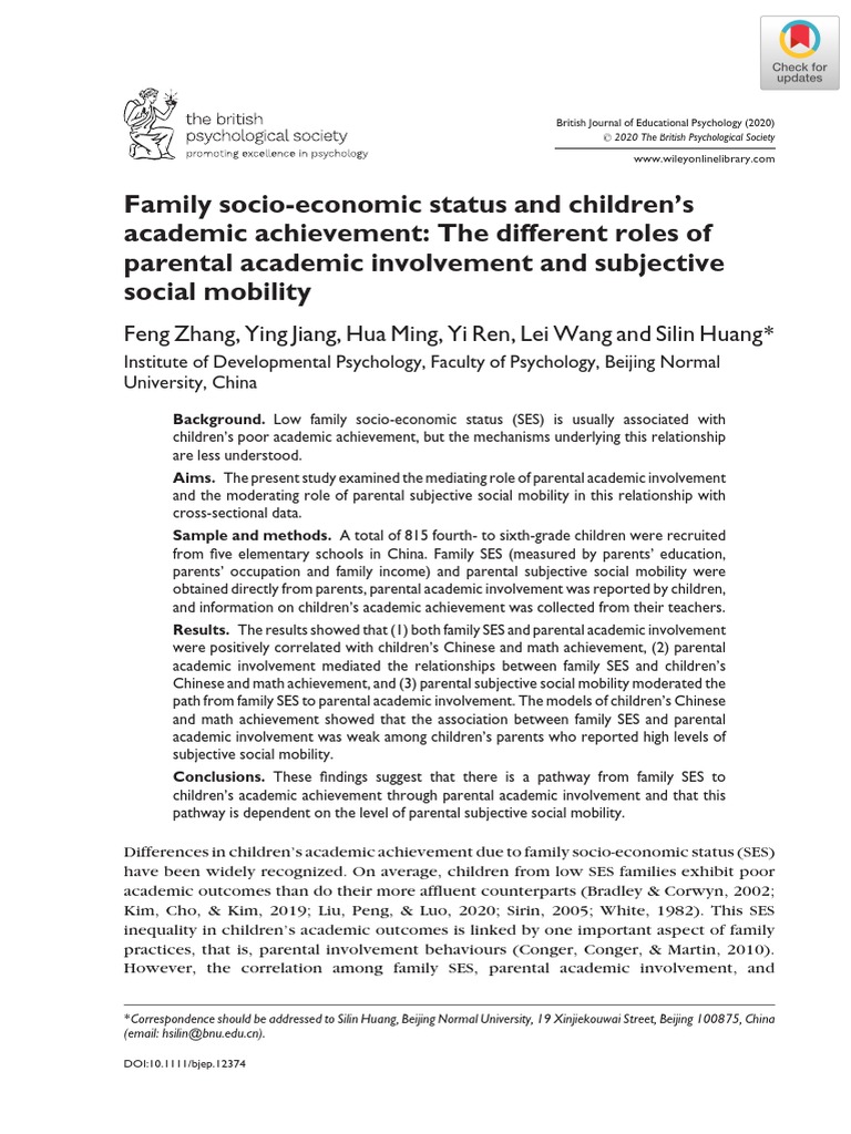 Family Socio-Economic Status and Children's Academic Achievement ...