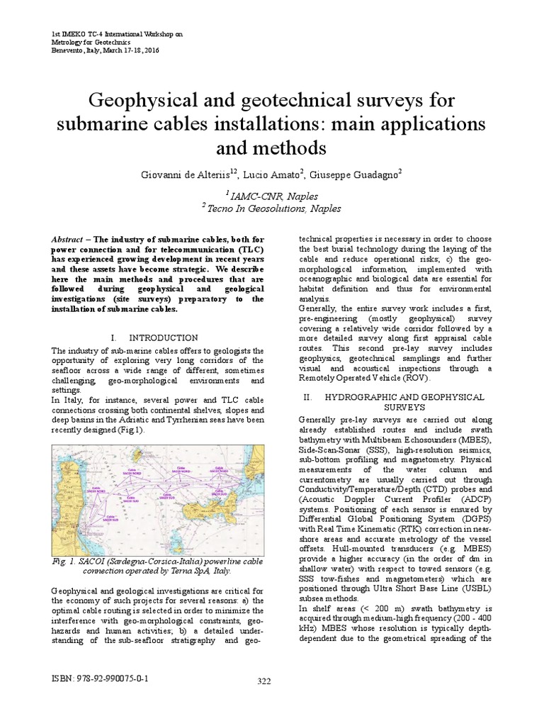 Geophysical and Geotechnical Surveys For Submarine Cables Installations: Main Applications and ...