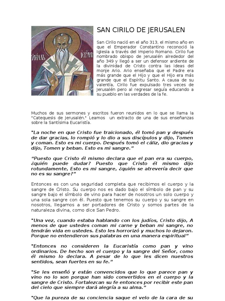 San Cirilo de Jerusalen | PDF | Cristo (título) | eucaristía