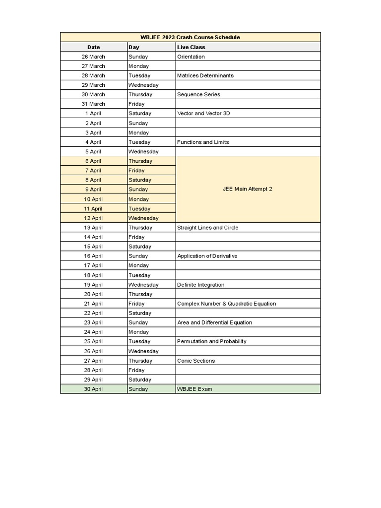 Schedule Wbjee 2023 Crash Course | PDF